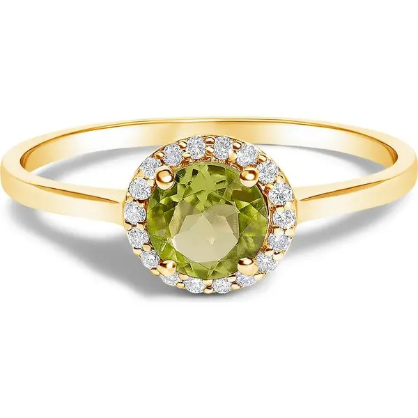 HAUS OF BRILLIANCE 10k Gold Gemstone And Diamond Halo Ring - Yellow | Green Peridot